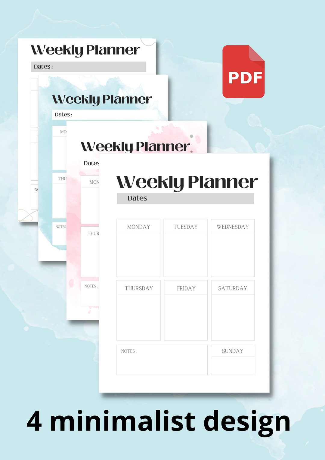 PRINTABLE Weekly Planner 2023 /4 Printable PDF / Week - Etsy