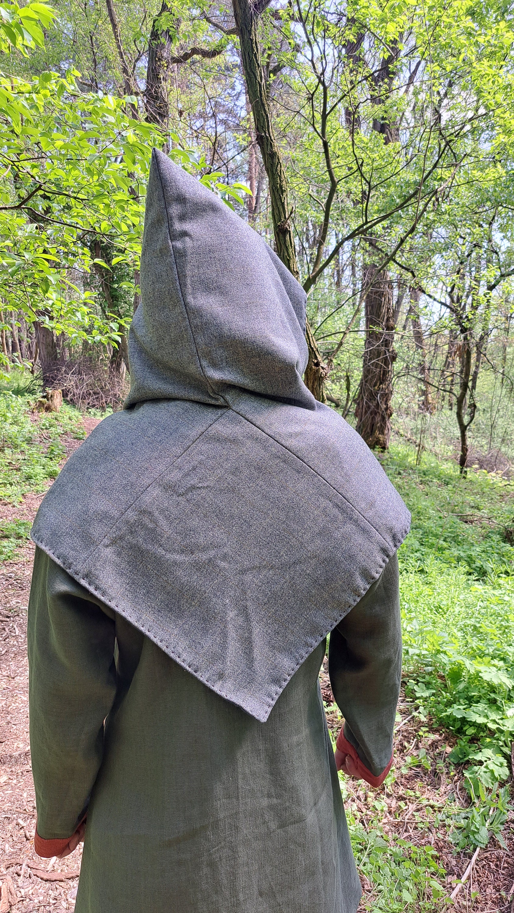 Woolen Viking Skjoldehamn Hood, Gray and Olive Brown Warm Wool, Woolen ...