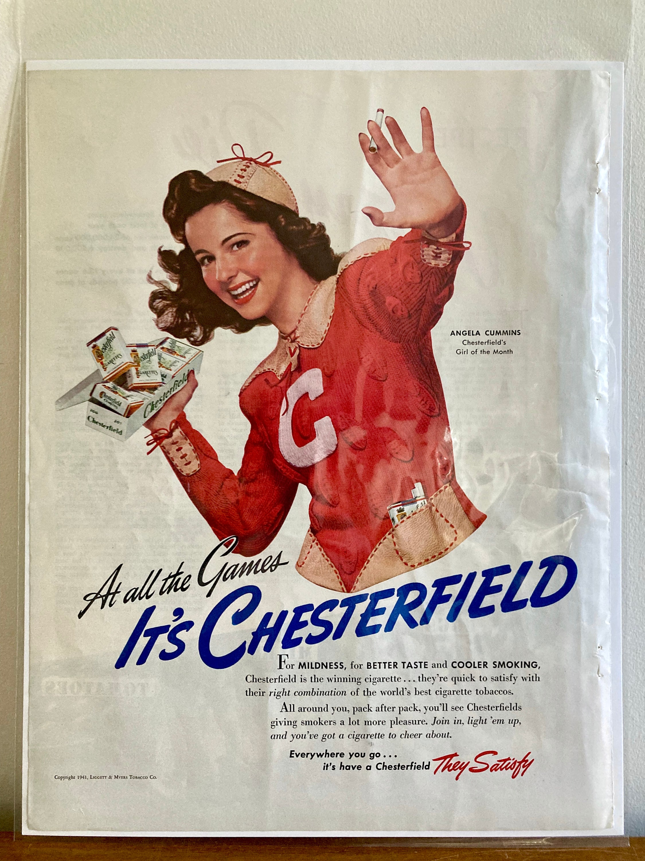 1941 Chesterfield Cigarettes Print Ad Vintage Chesterfield Cigarettes F ...