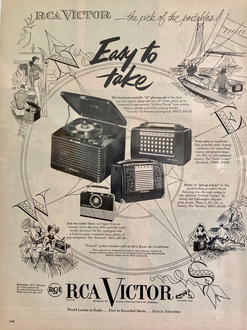1952 RCA Victor Phonograph Radio Ad: Vintage Print Advertising - Etsy