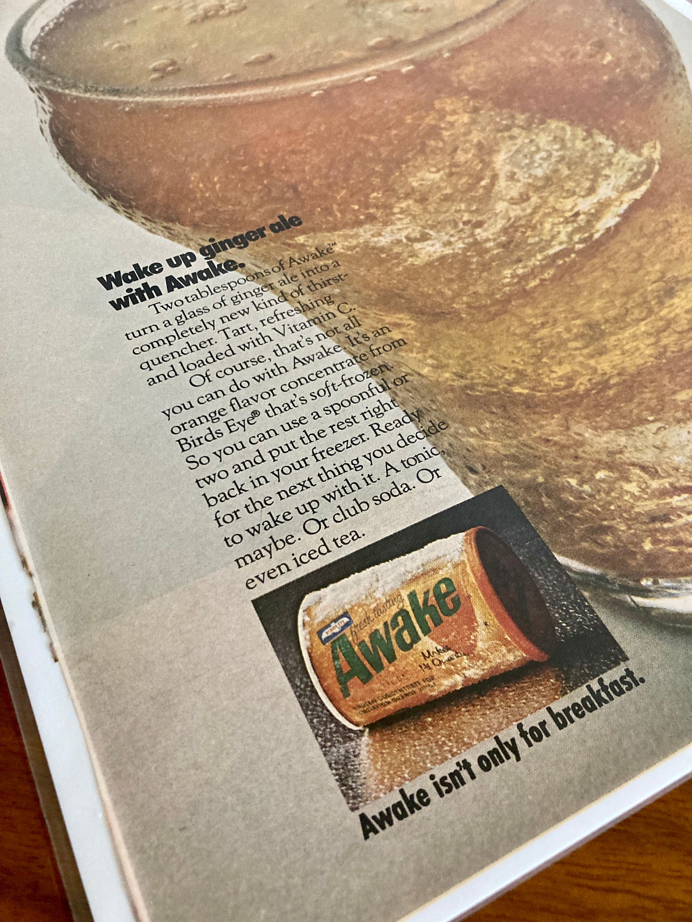70s Awake Gingerale Ad Vintage Birds Eye Awake Vitamin C Orange Flavor ...