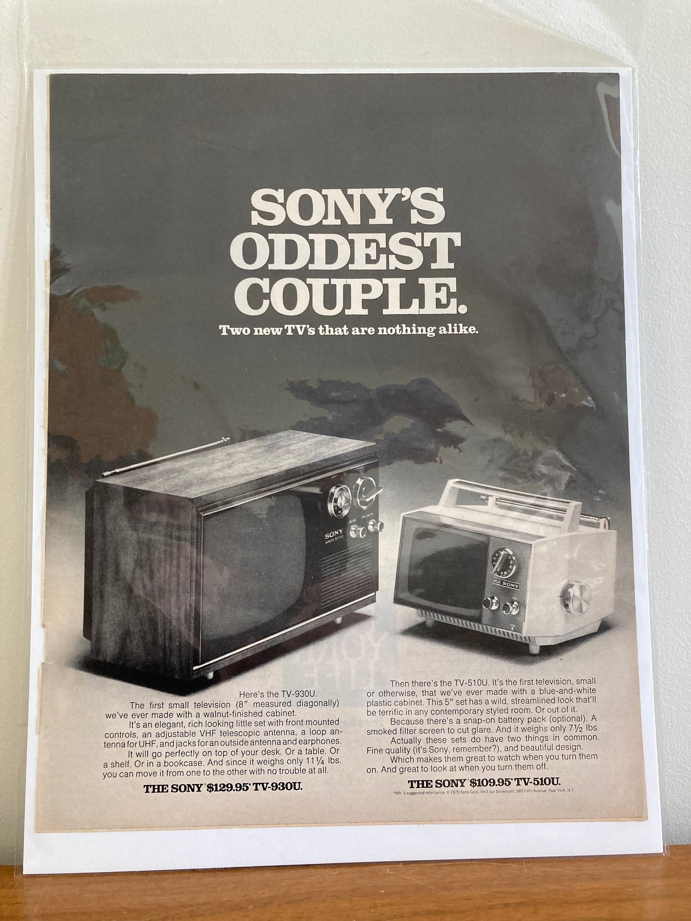70s Sony Portable TV Print Ad Vintage 'sony's Oddest Couple' Print Ad ...