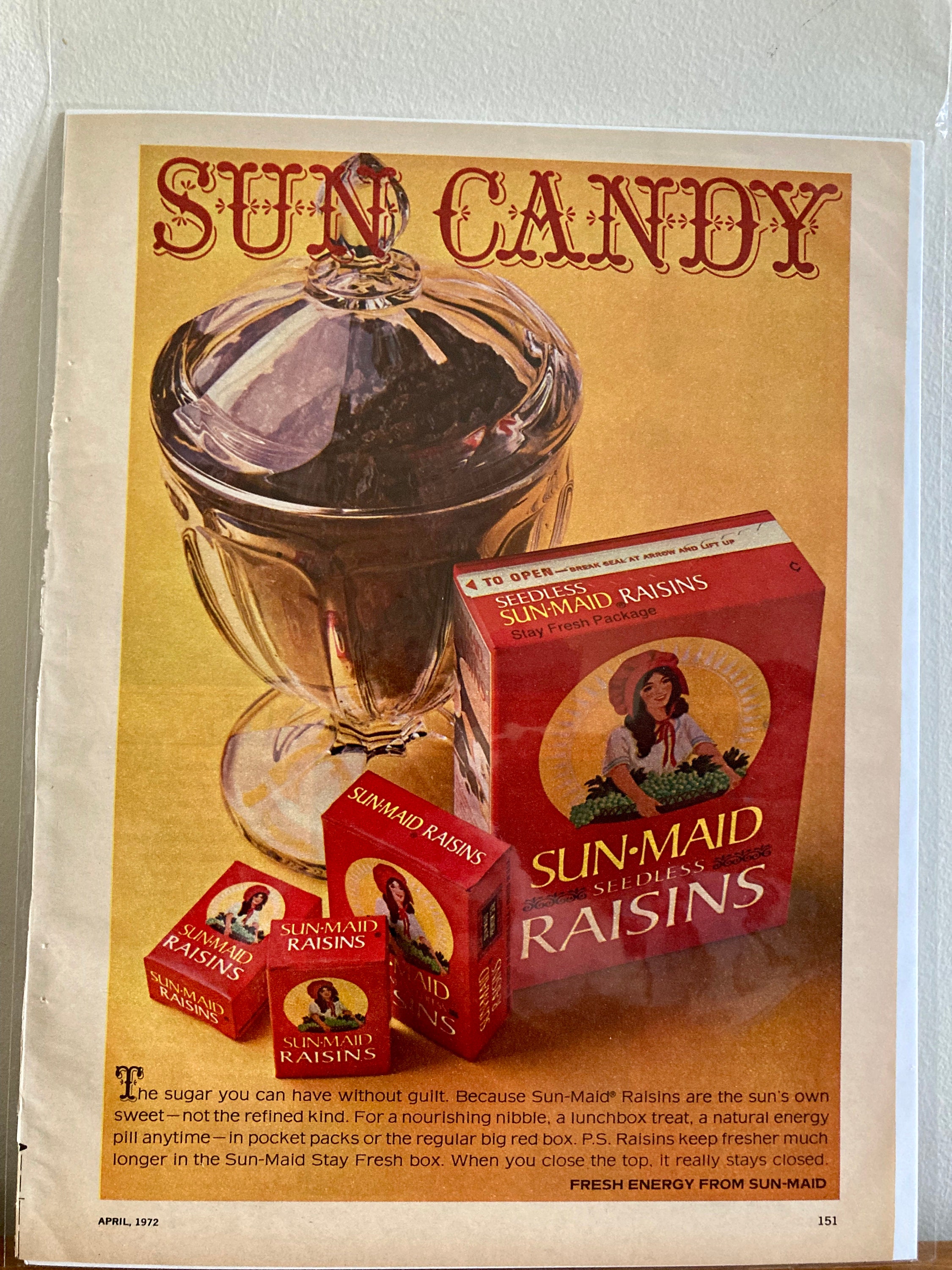 70s Sun-maid Raisins Ad Vintage Sun-maid 'sun Candy' Print Ad Retro Sun ...
