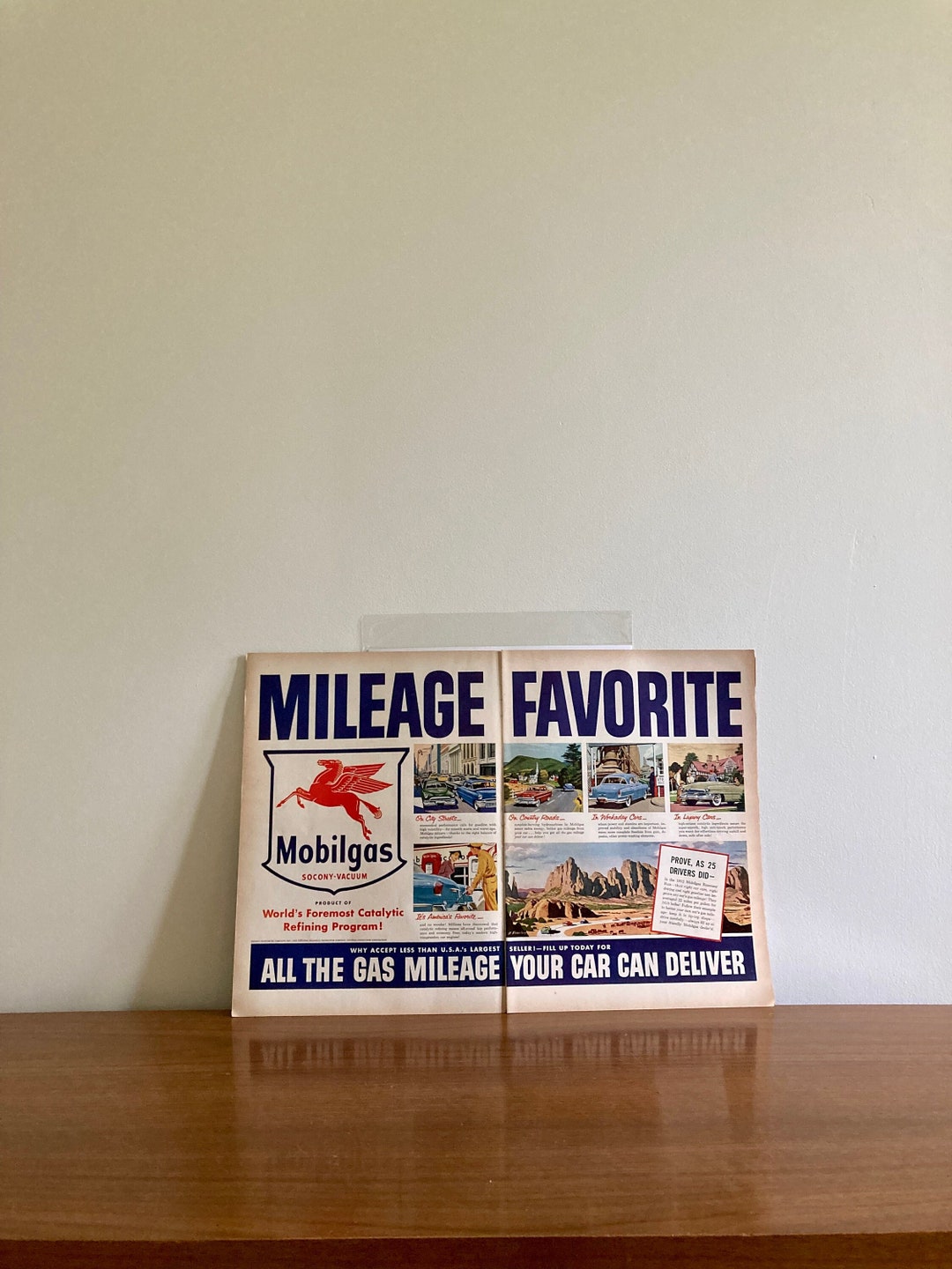 50s Mobil Gas 2-page Print Advertisement | 1952 Mobil Gas 'mileage ...