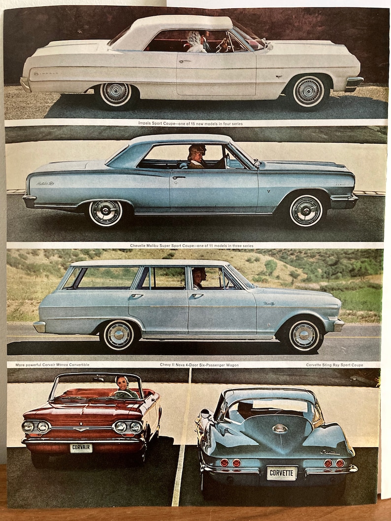 1964 Chevrolet Print Ad: Corvette Sting Ray, Impala, Malibu, Nova ...