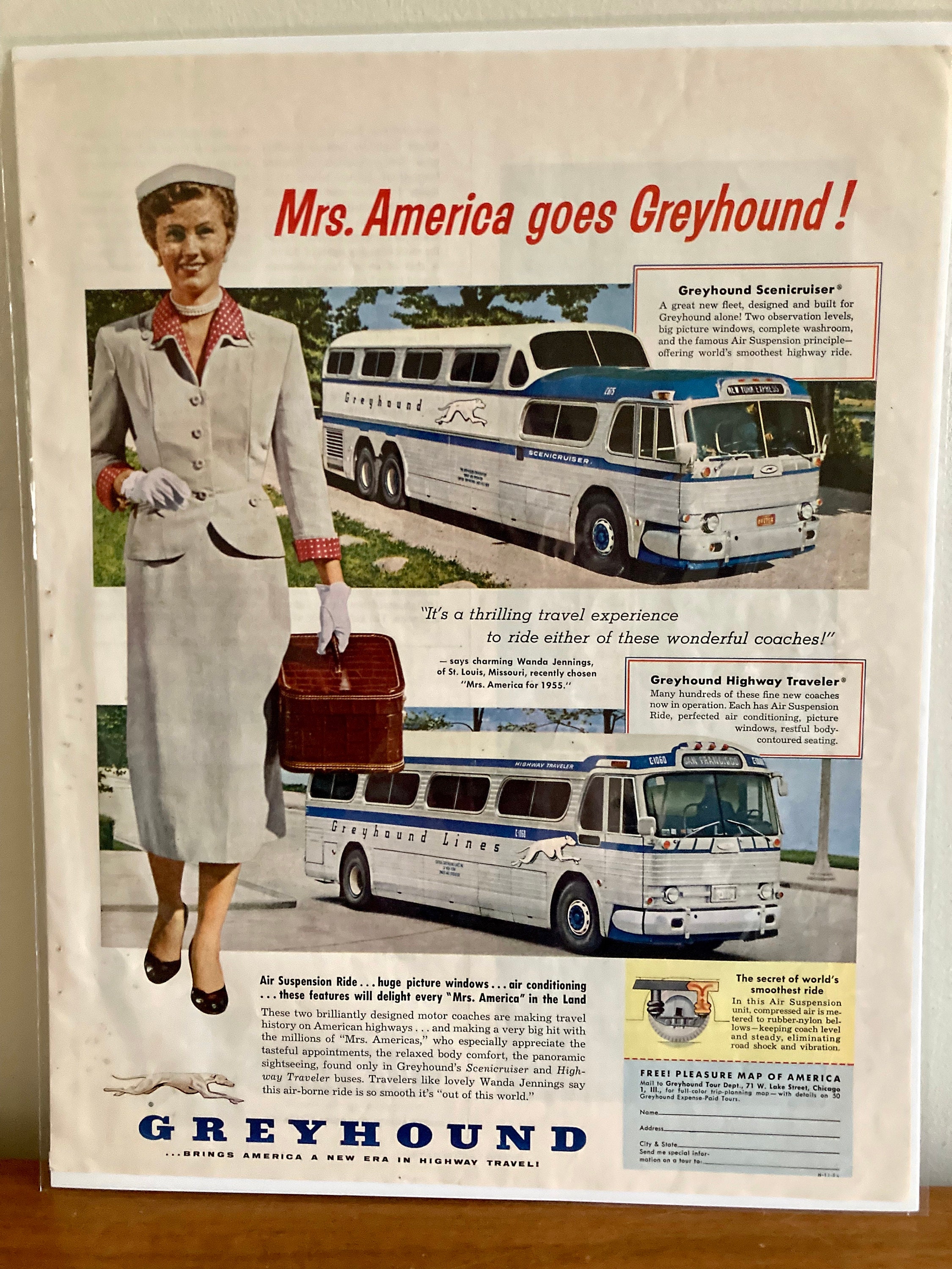 1954 Greyhound Bus Ad: Mrs. America, Retro Travel Advertising - Etsy