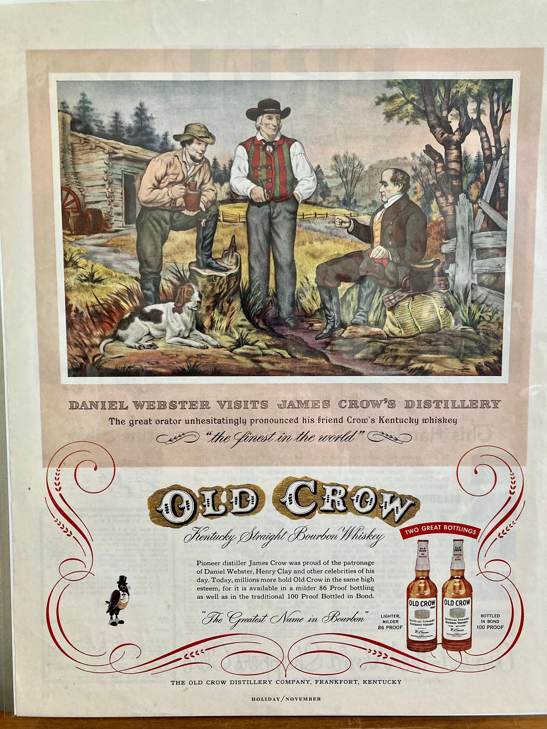 Vintage 1954 Old Crow Bourbon Whiskey Ad: Retro Alcohol Print - Etsy