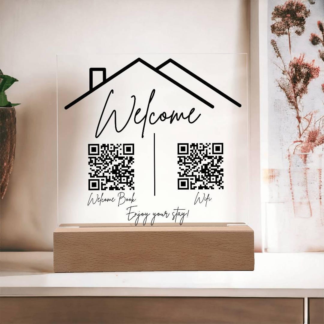 Acrylic Rental Welcome Sign: Wifi QR Code, House Shape - Etsy