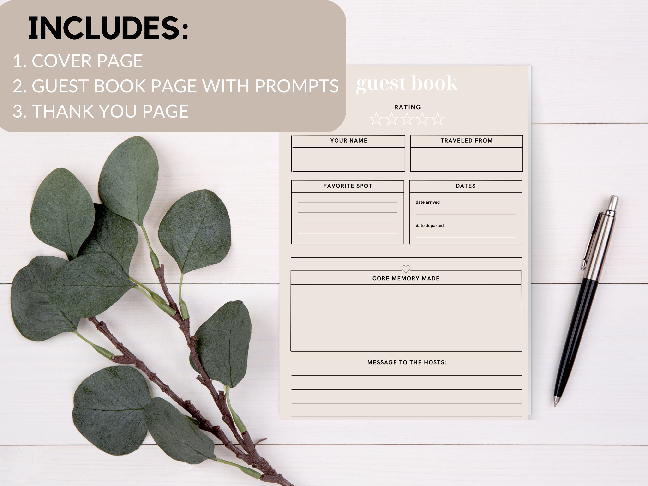 Vacation Rental Guest Book Template With Prompts (canva Digital ...