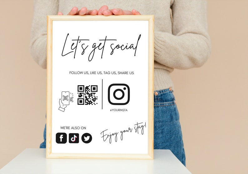 QR Code Let's Get Social Sign Social Media Sign Template - Etsy