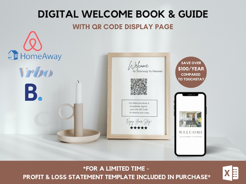 Minimalist QR Code Welcome Book, Digital Airbnb Welcome Book, Welcome ...