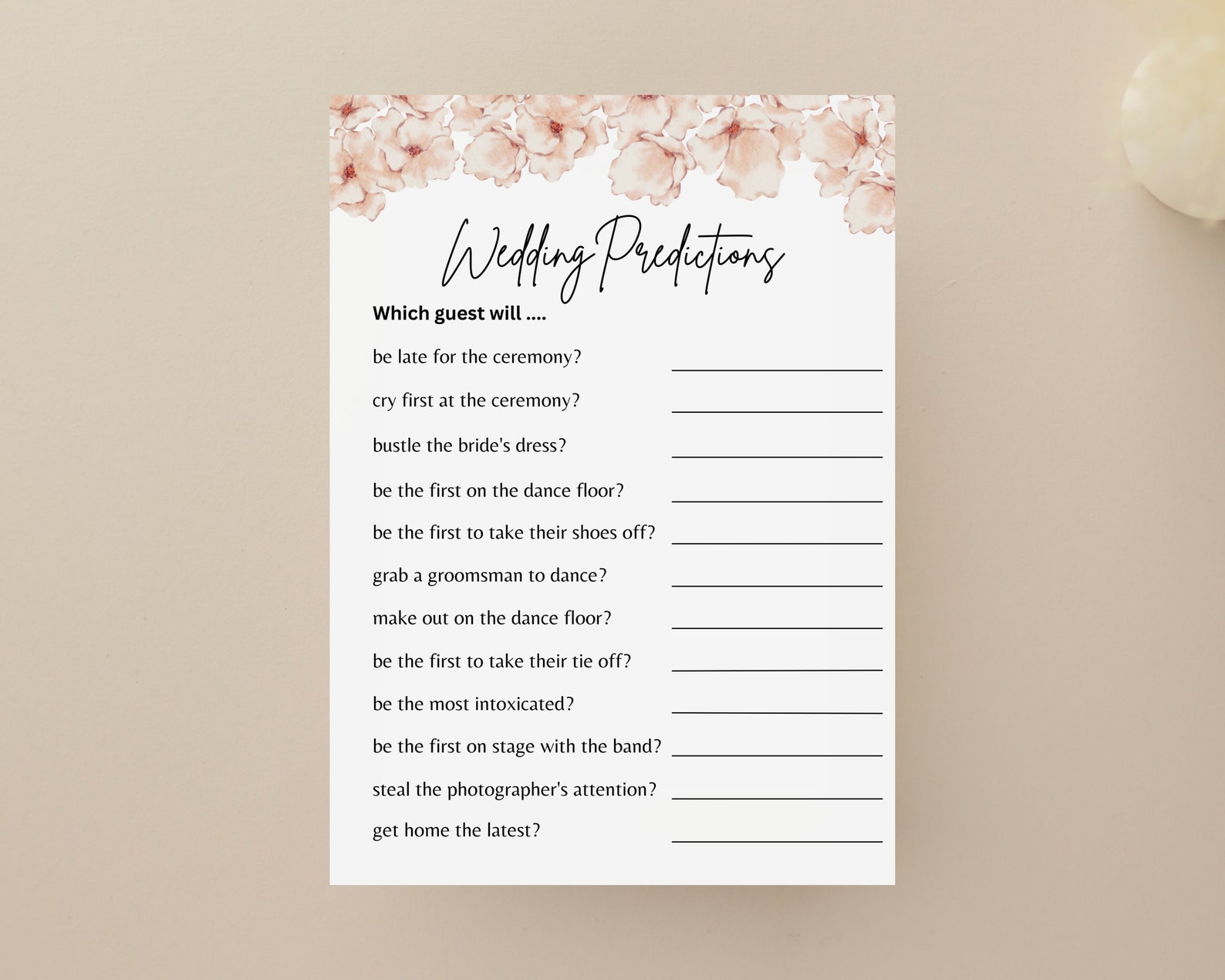 Pink Flowers 'wedding Predictions' Game for Bridal Shower, Couples ...