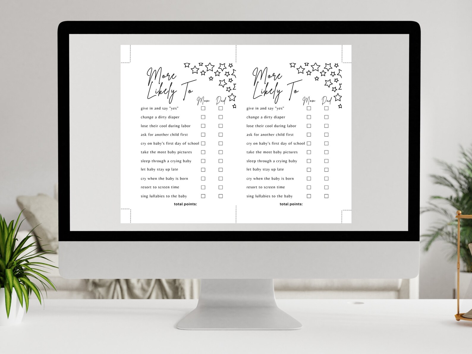 Stars Theme Baby Shower, More Likely to Game, Mom or Dad, Printable PDF ...