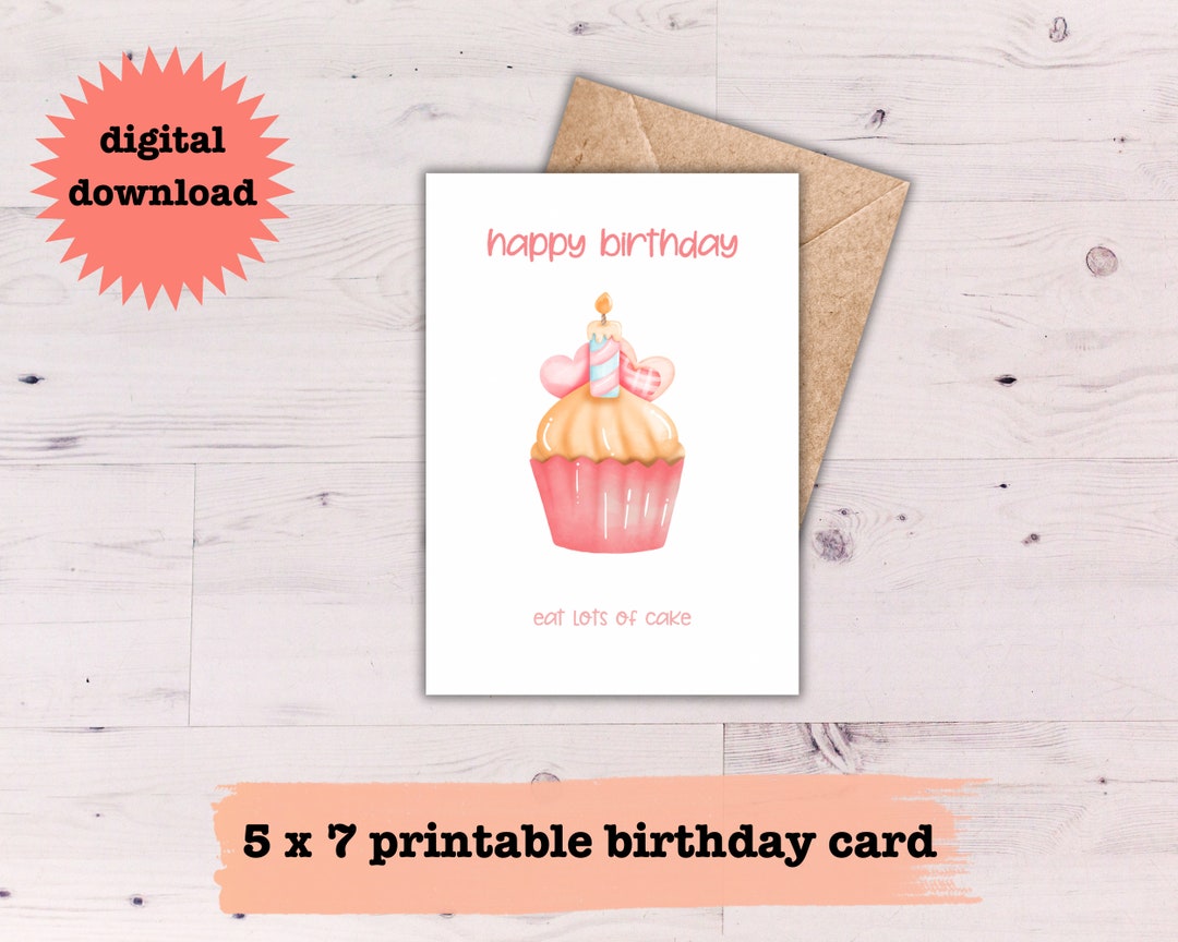 Printable Cupcake Birthday Card - Etsy
