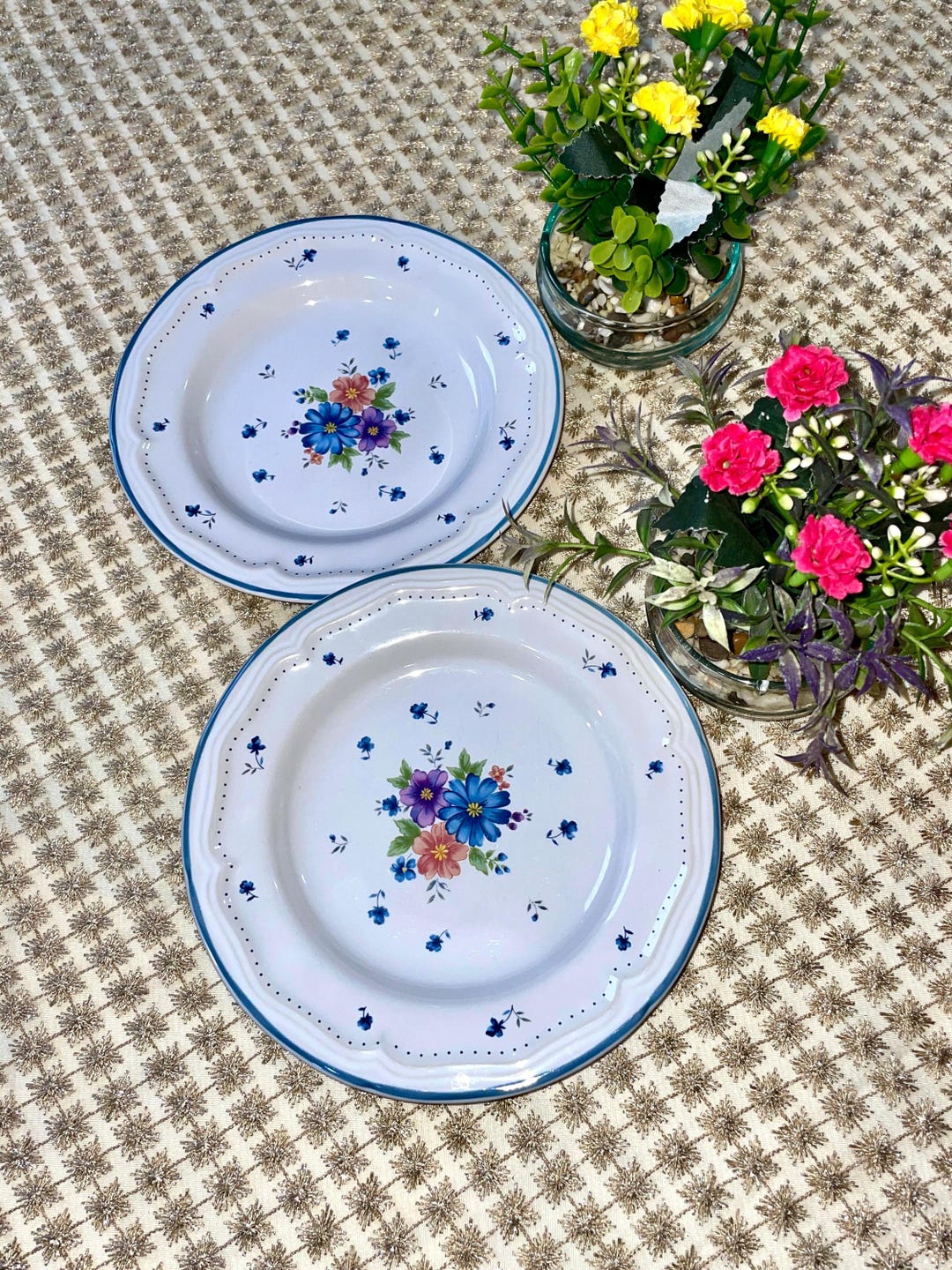 Set of 2 Large Plates – Provençal Bouquet – French Floral Dinnerware ...