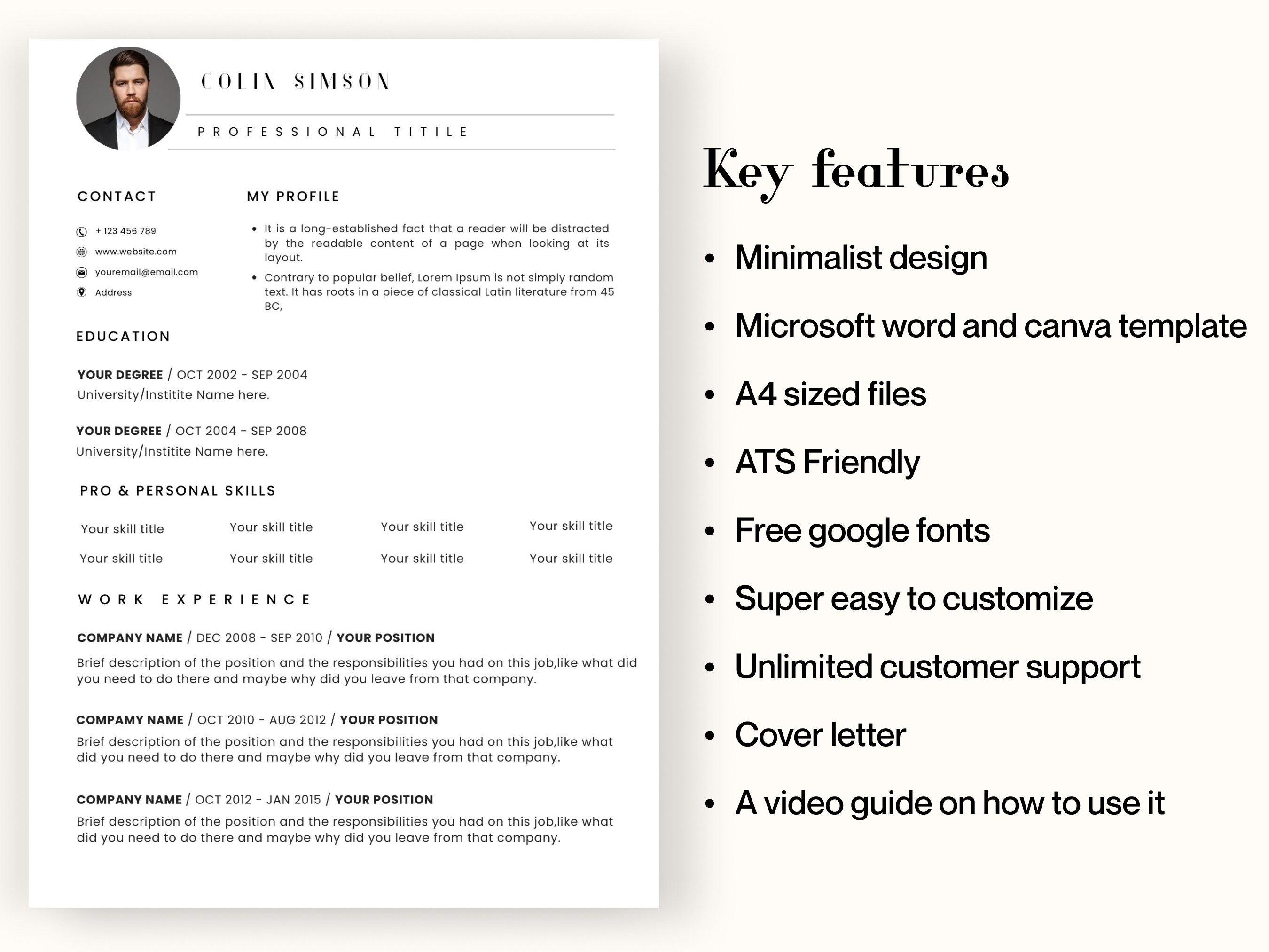 Modern Resume Template With Photo, 2023 Resume Cover Letter Template ...