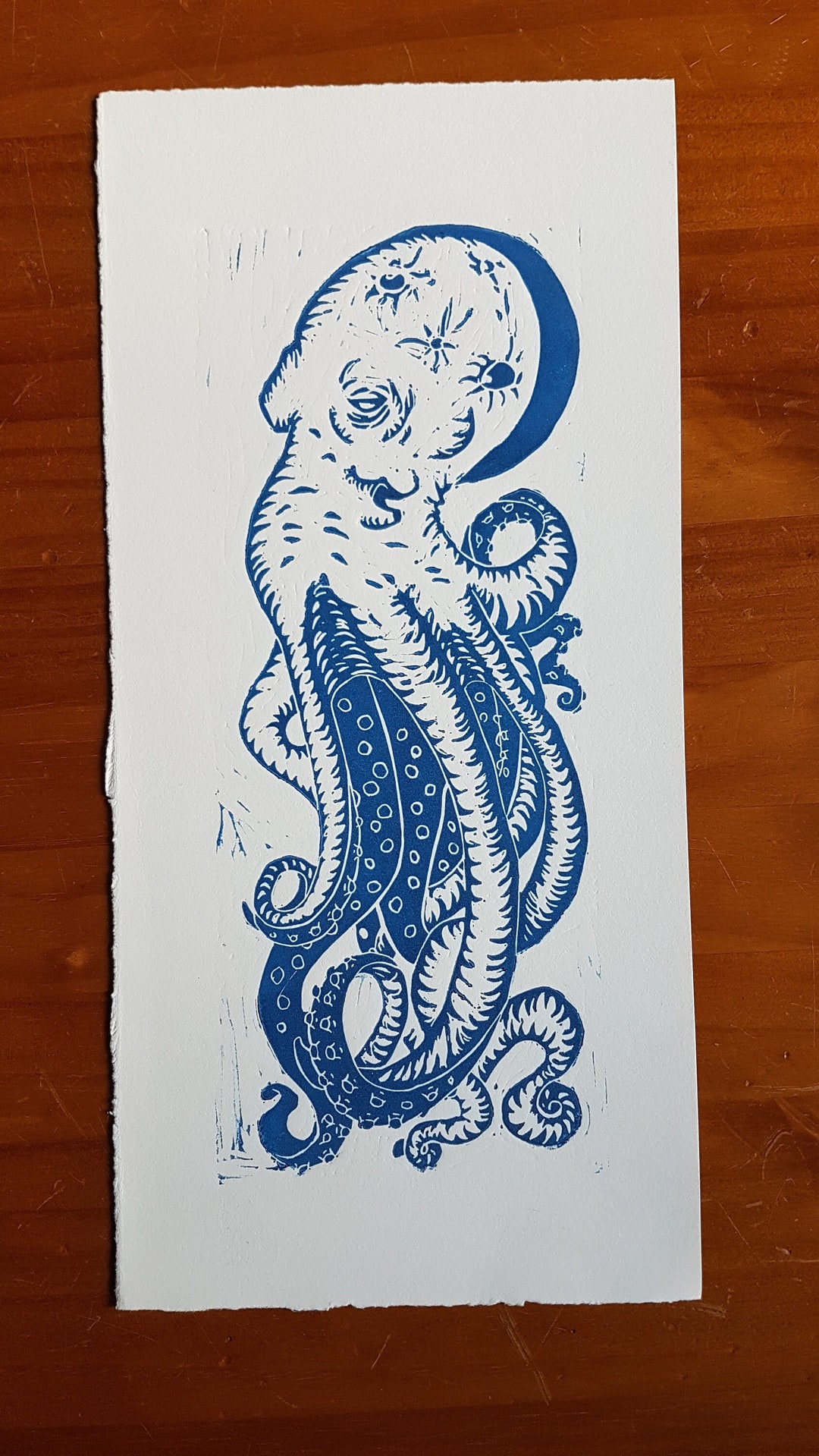 Linocut Lunar Octopus Print - Etsy