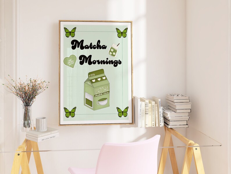 Matcha Mornings Retro Kitchen Print, Aesthetic Wall Art - Etsy