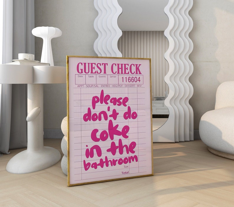 Please Don't Do Coke in the Bathroom Guest Check Poster Preppy Dorm Decor, Pink Retro Wall Art ...