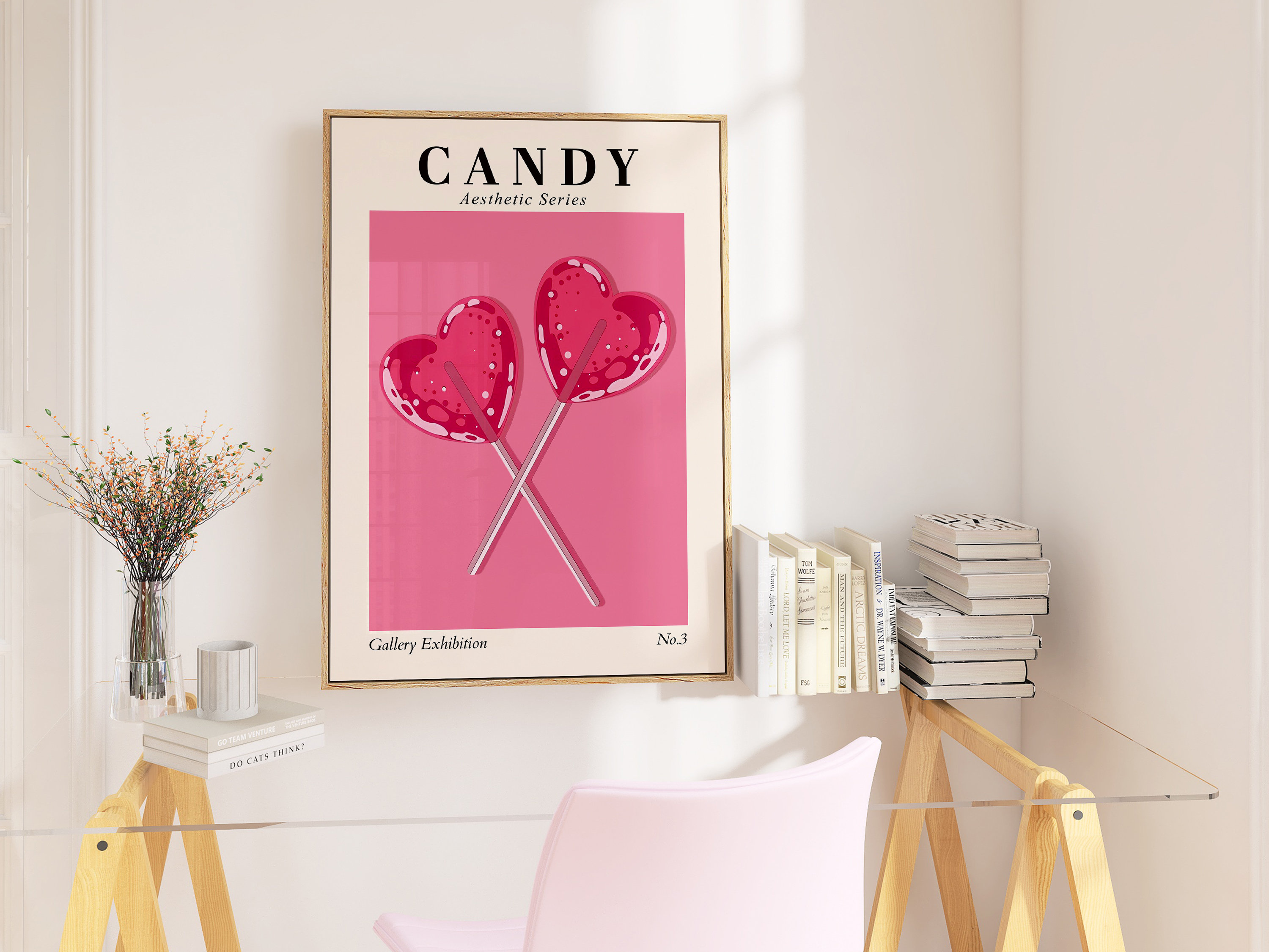 Candy Gallery Poster, Aesthetic Pink Poster, Heart Shaped Lollipop ...