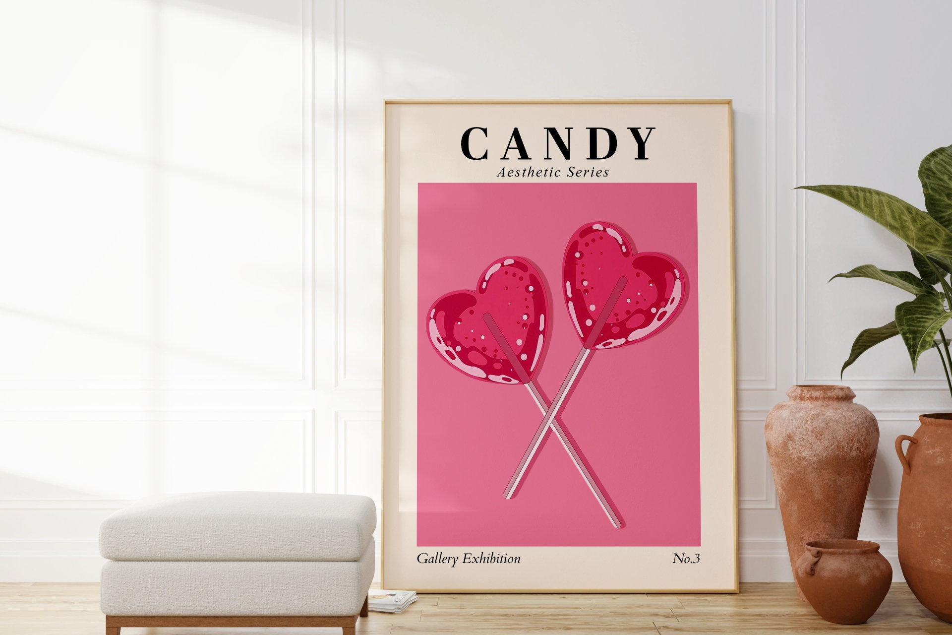 Candy Gallery Poster, Aesthetic Pink Poster, Heart Shaped Lollipop ...