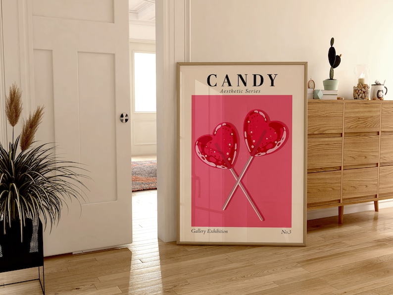 Candy Gallery Poster, Aesthetic Pink Poster, Heart Shaped Lollipop ...