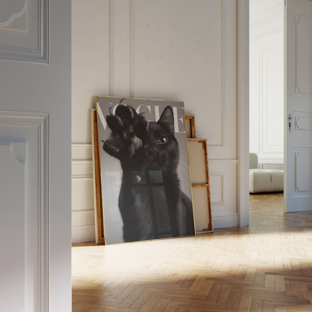 Black Cat Vogue Digital Wall Art, Cute Cat Poster, Cat Lover Gift ...
