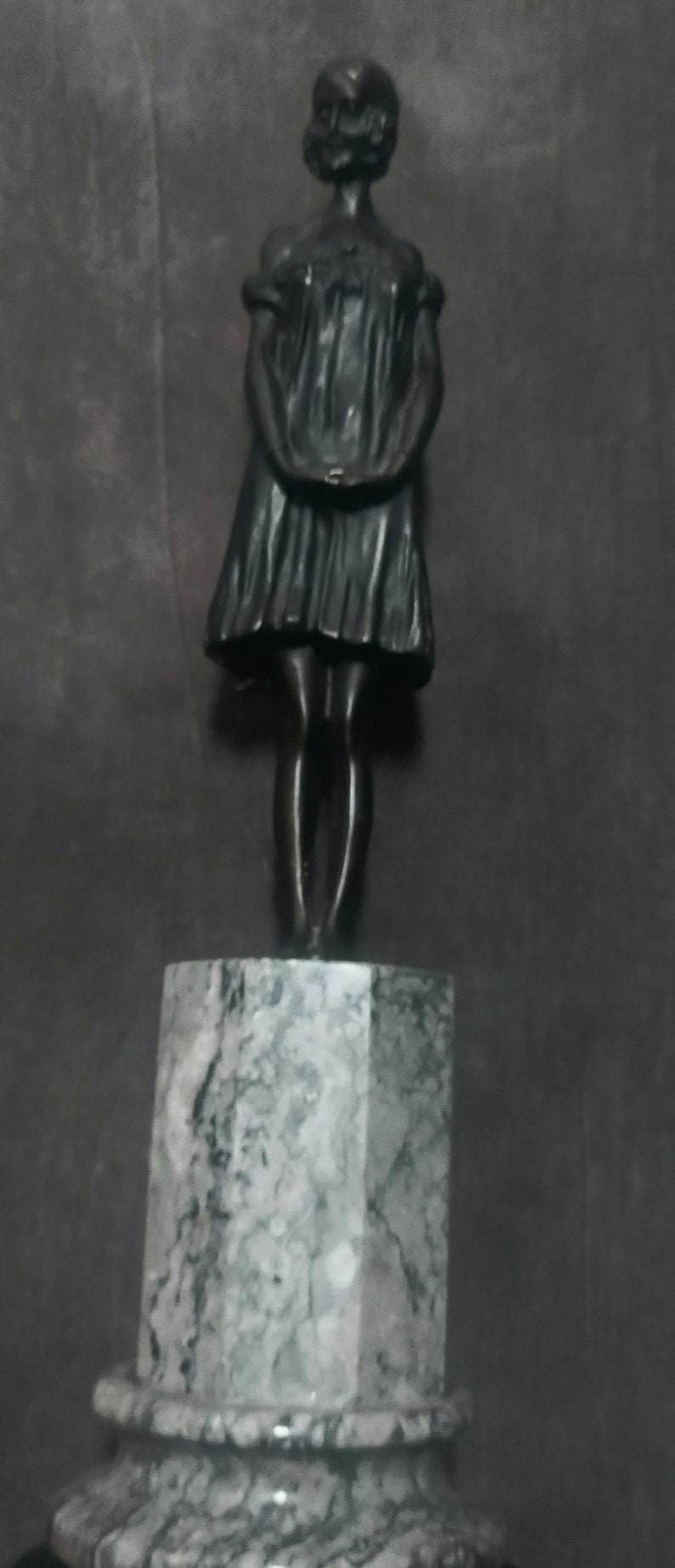 Vintage Pewter Statue of a 1920s Girl on Marble Base - Etsy