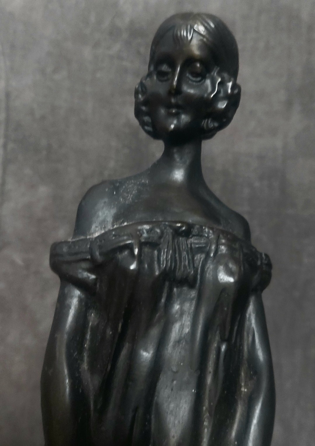 Vintage Pewter Statue of a 1920s Girl on Marble Base - Etsy