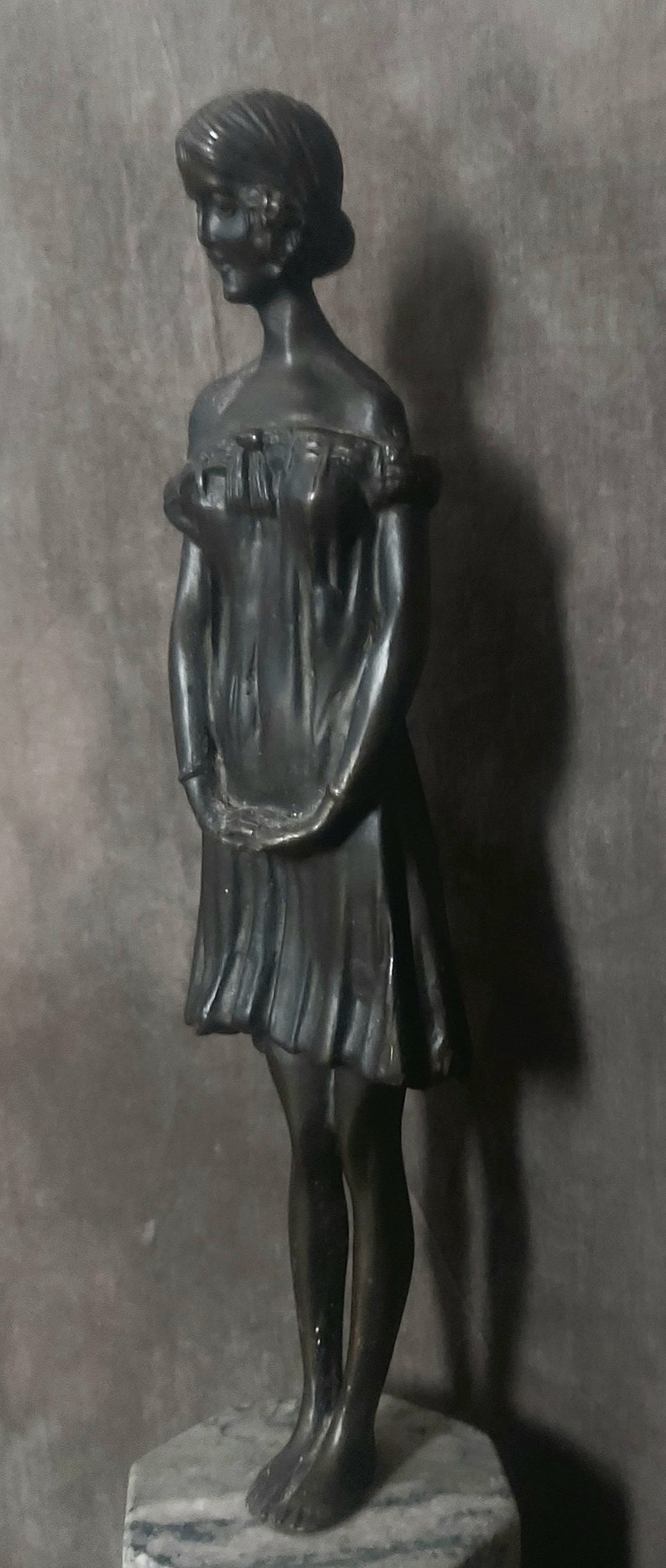 Vintage Pewter Statue of a 1920s Girl on Marble Base - Etsy