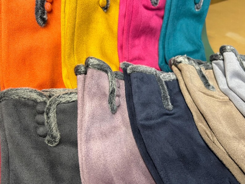 Fleece-lined Winter Gloves | Faux Suede Feel With Button Detail | Soft ...