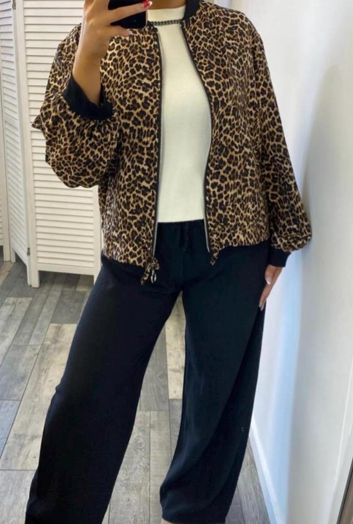 Leopard Pattern Crepe Bomber Jacket - Etsy