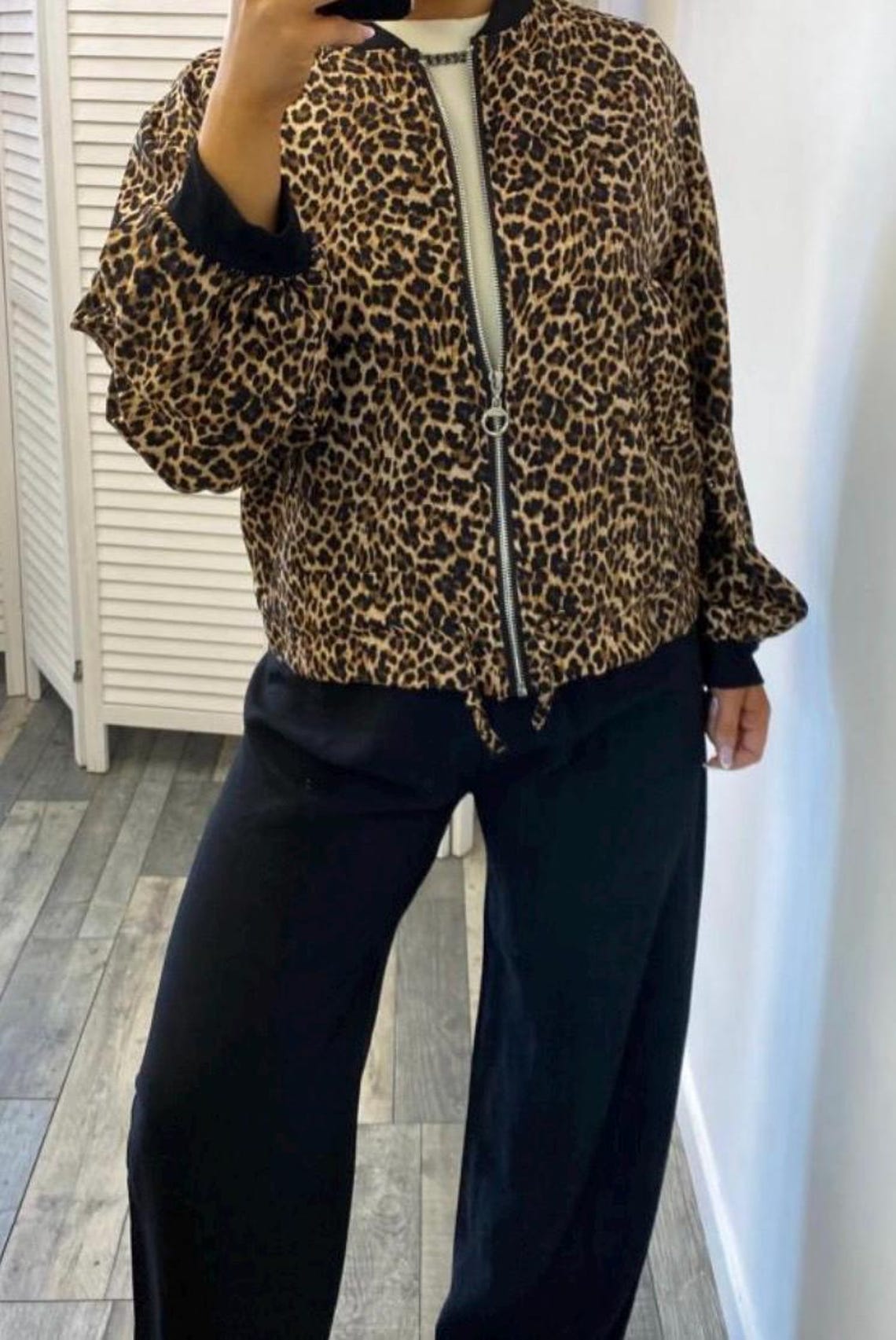 Leopard Pattern Crepe Bomber Jacket - Etsy