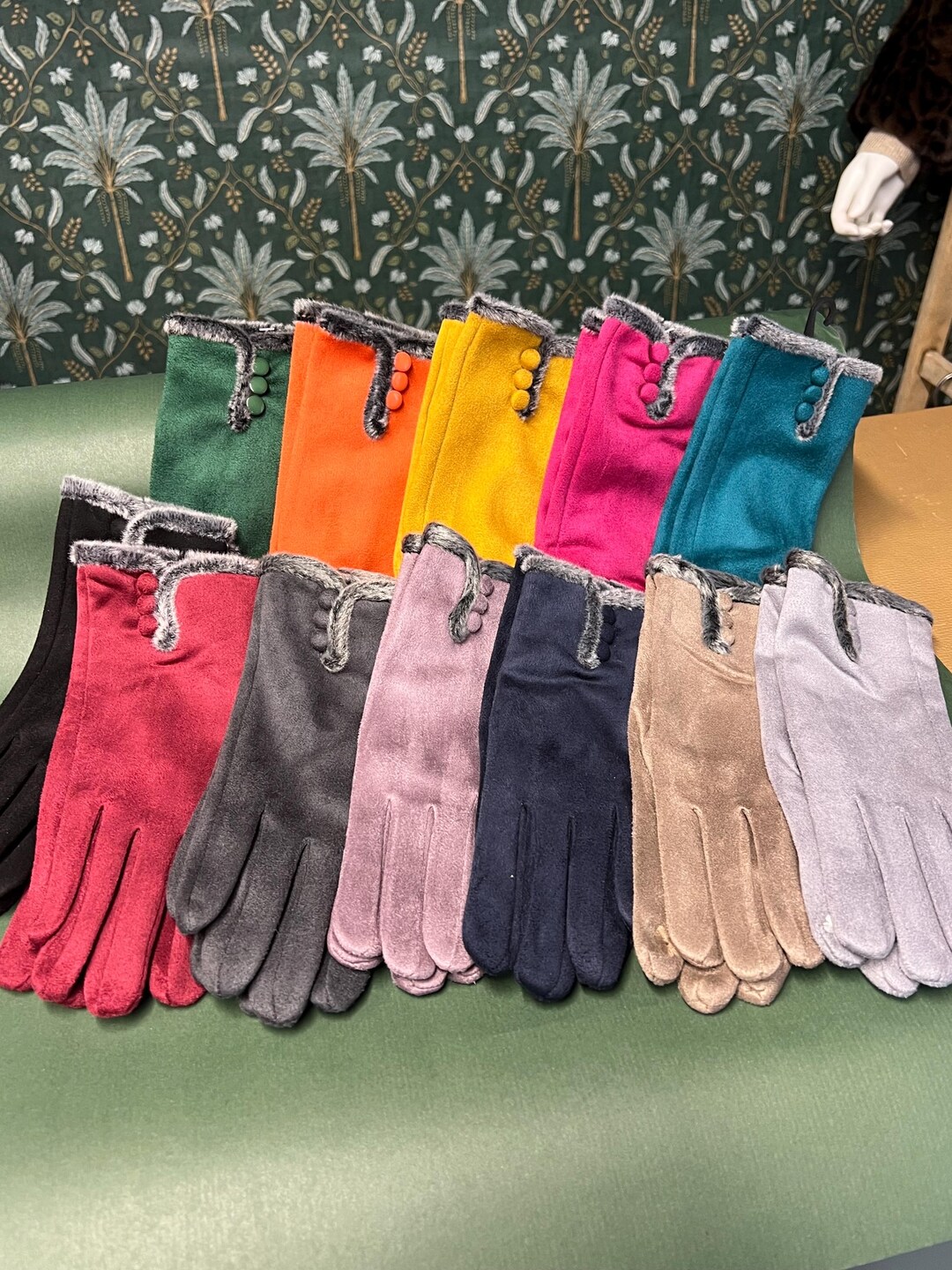 Fleece-lined Winter Gloves | Faux Suede Feel With Button Detail | Soft ...