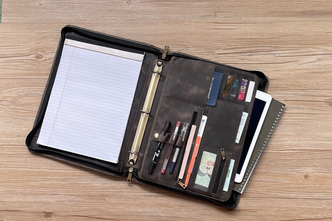 Personalized Portfolio for Men, Leather Portfolio Left-handed, 3 Ring ...