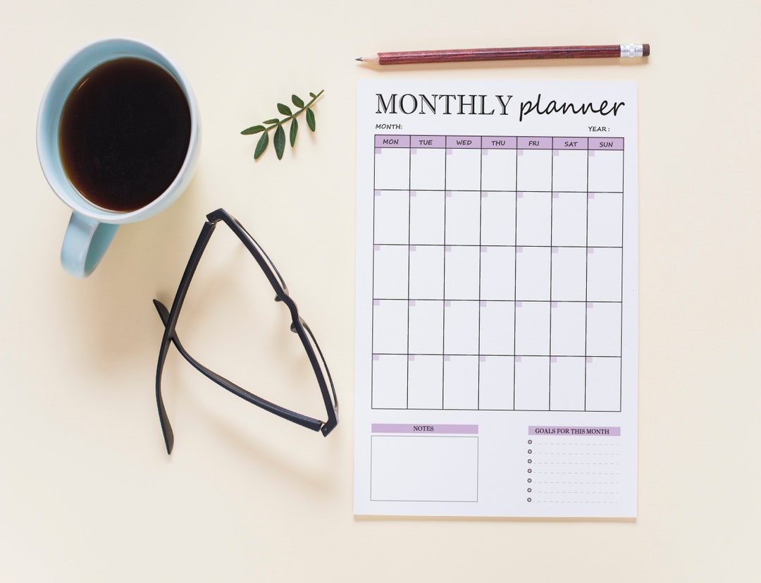 Monthly Planner Printable, Notes, A4 Page, Printable Planner, Monthly ...