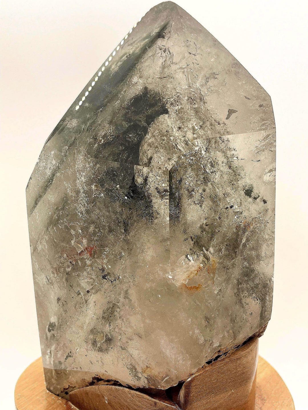 Chlorite in Quartz Freeform With Wooden Stand, Chunky Chlorite Freeform ...