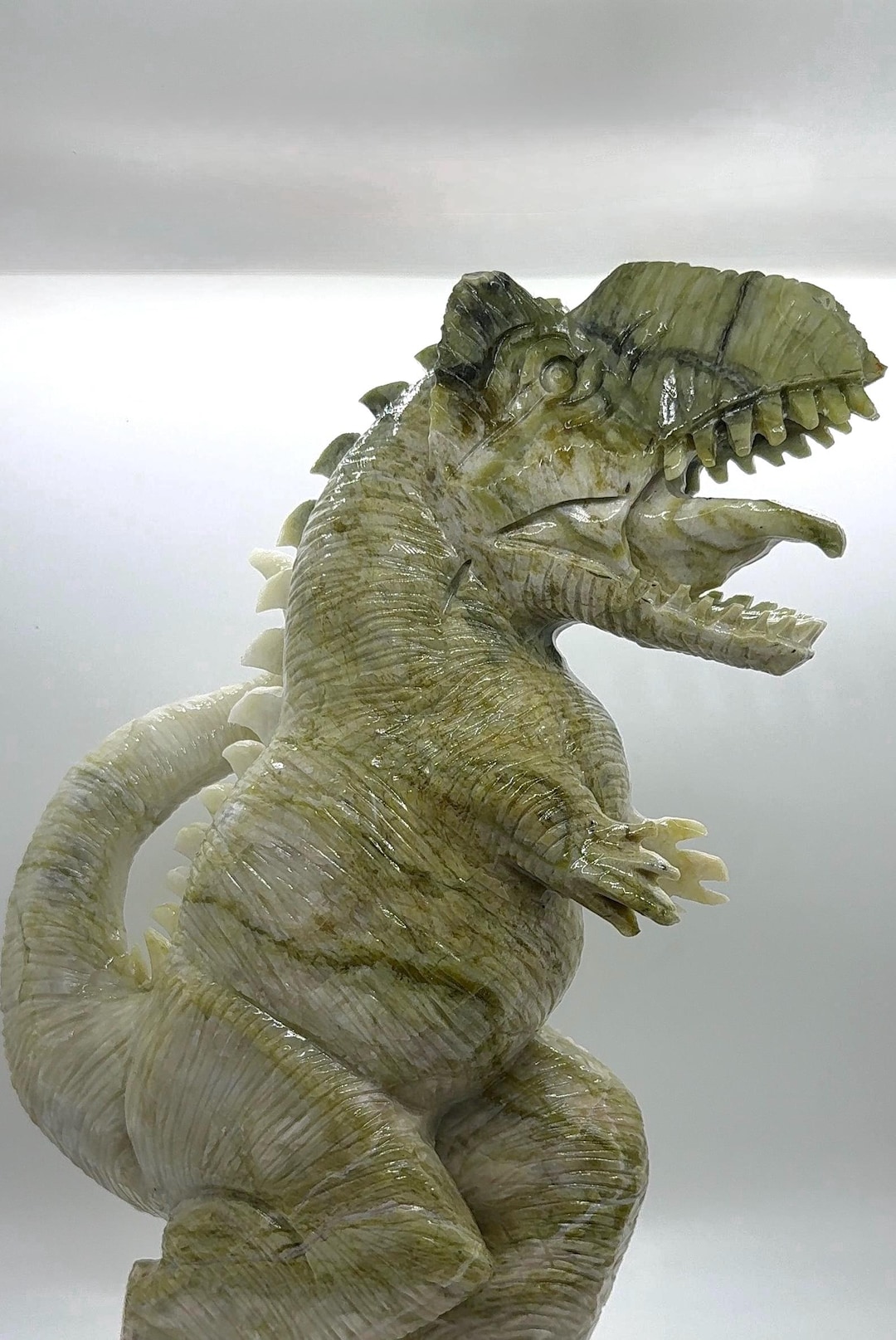 Serpentine Jade T-rex Dinosaur Carving, Green Jade Dinosaur Carving ...