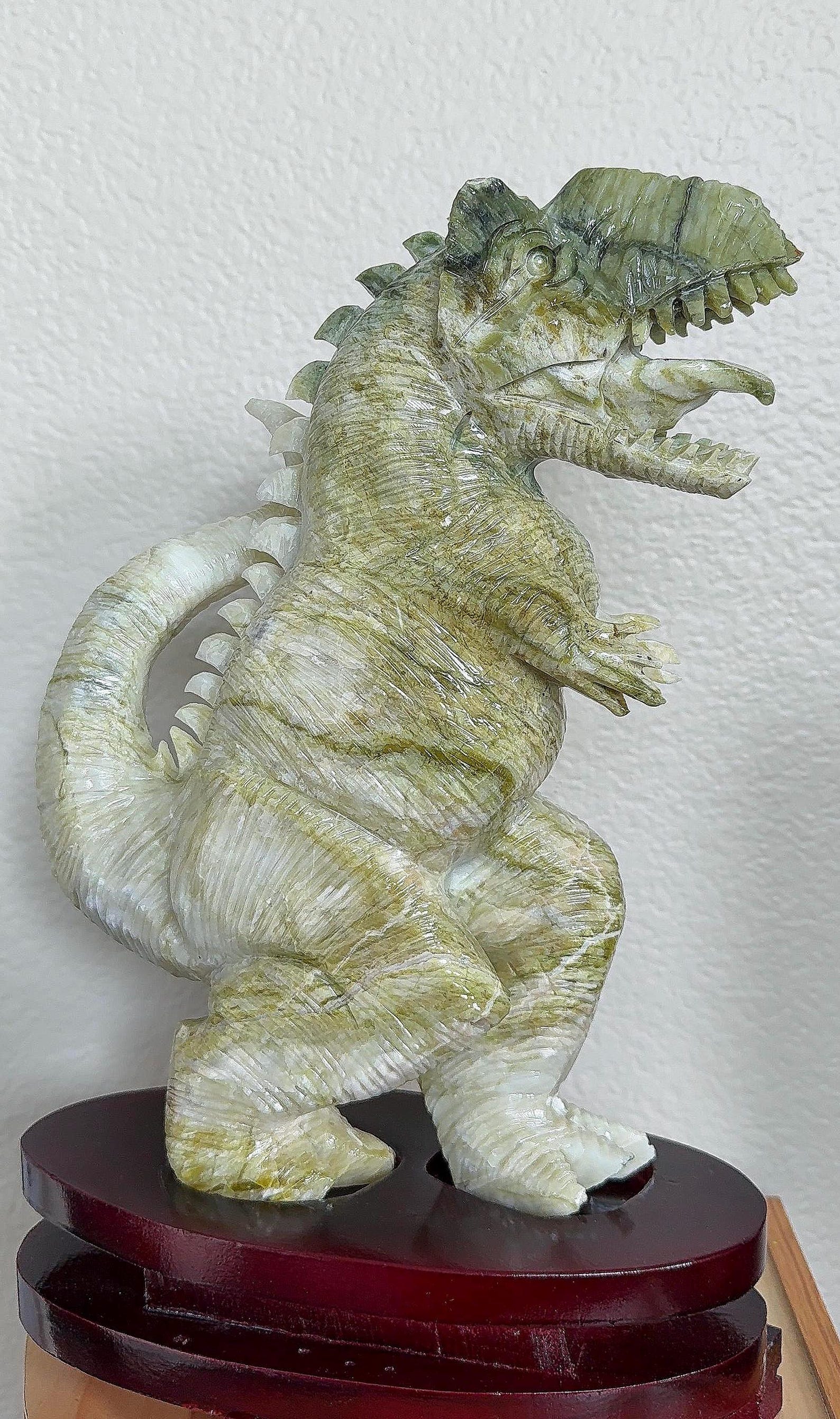Serpentine Jade T-rex Carving: Green Crystal Dinosaur - Etsy