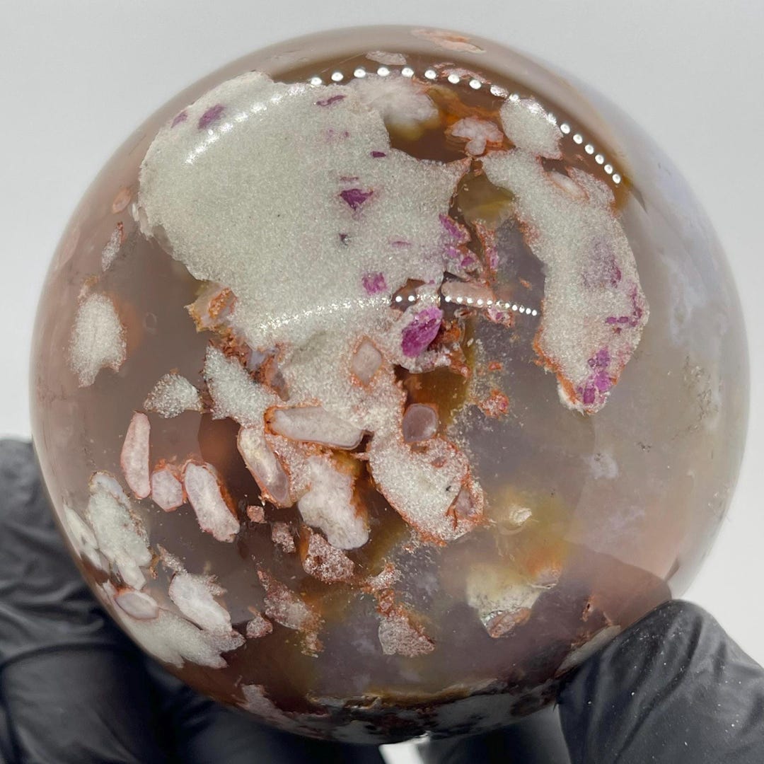 RARE Ruby Inclusions in Flower Agate Sphere Flower Agate With Ruby ...