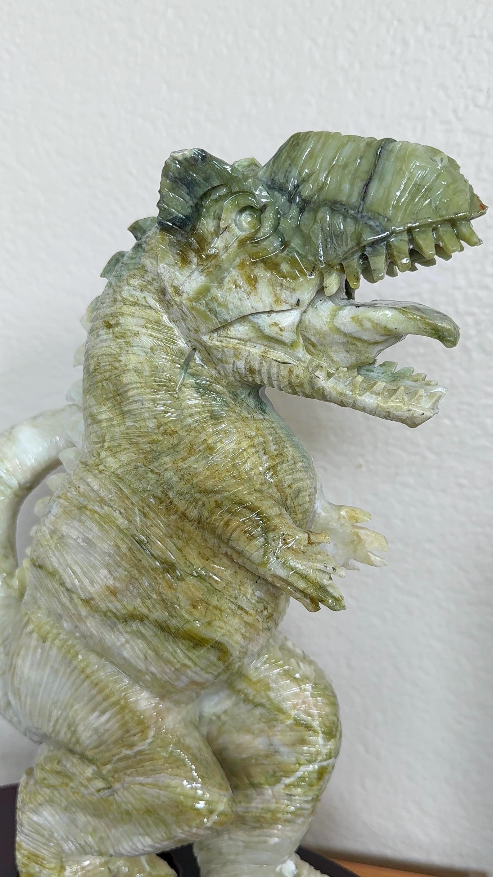 Serpentine Jade T-rex Carving: Green Crystal Dinosaur - Etsy