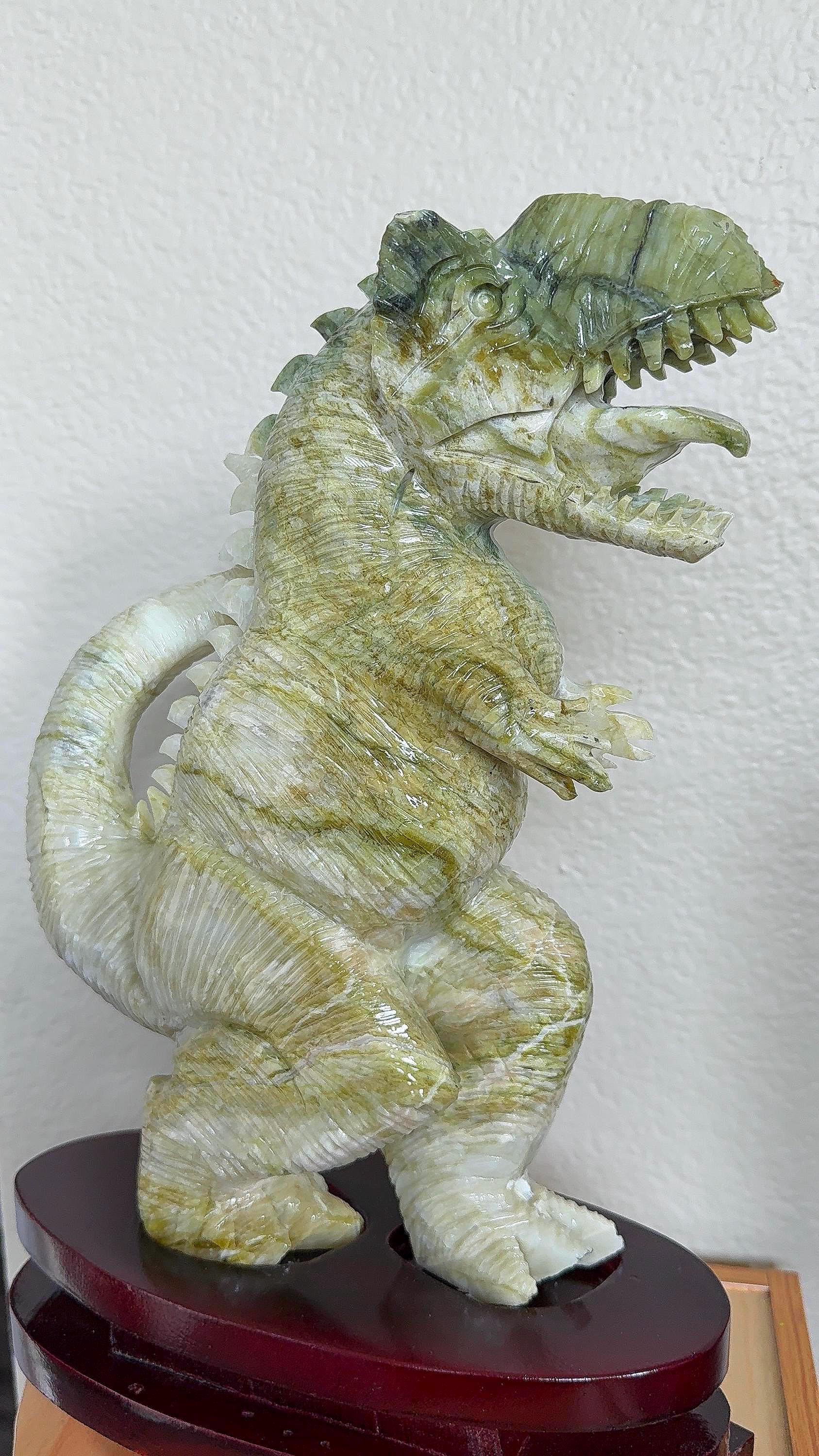 Serpentine Jade T-rex Carving: Green Crystal Dinosaur - Etsy