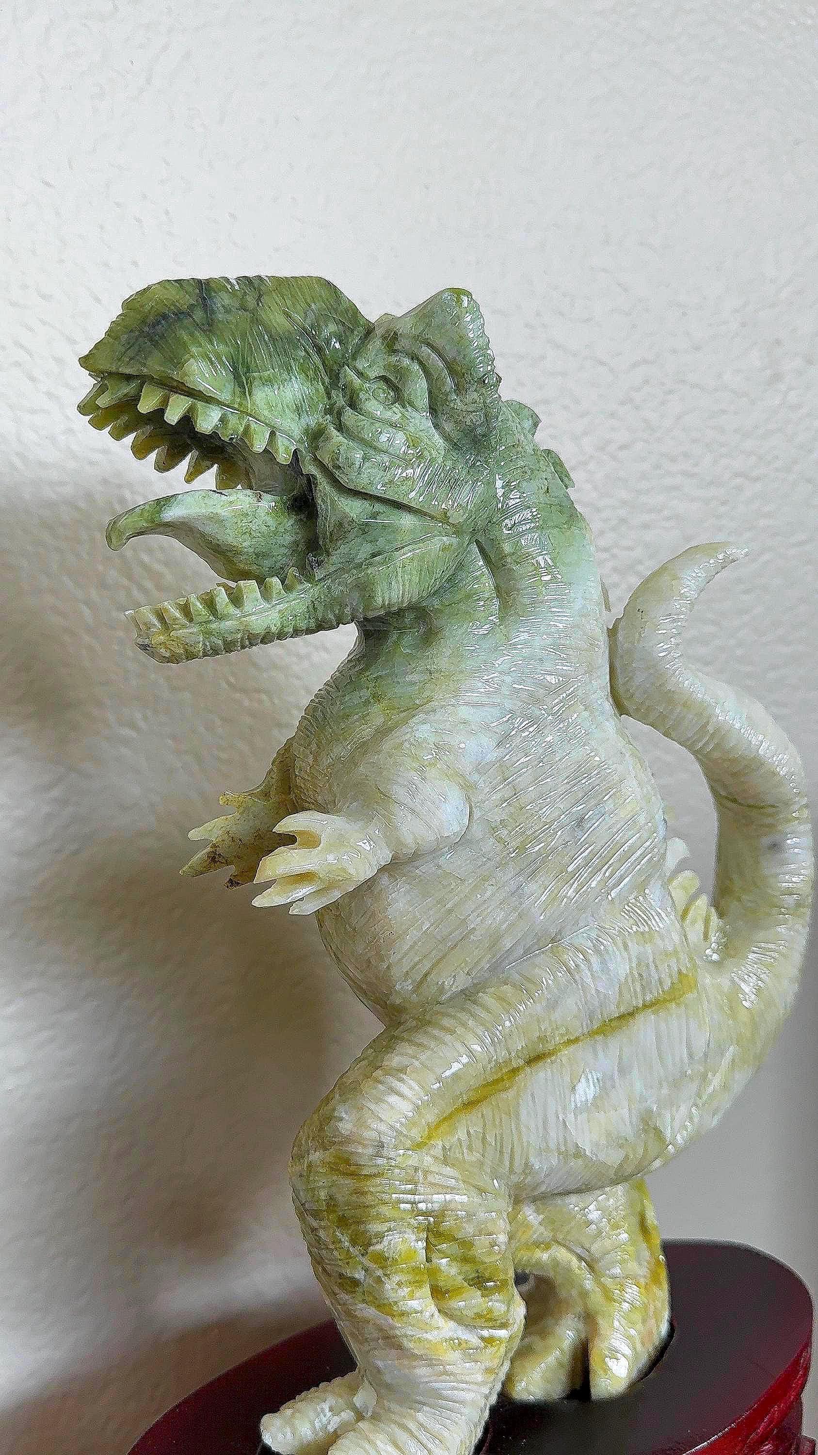 Serpentine Jade T-rex Carving: Green Crystal Dinosaur - Etsy