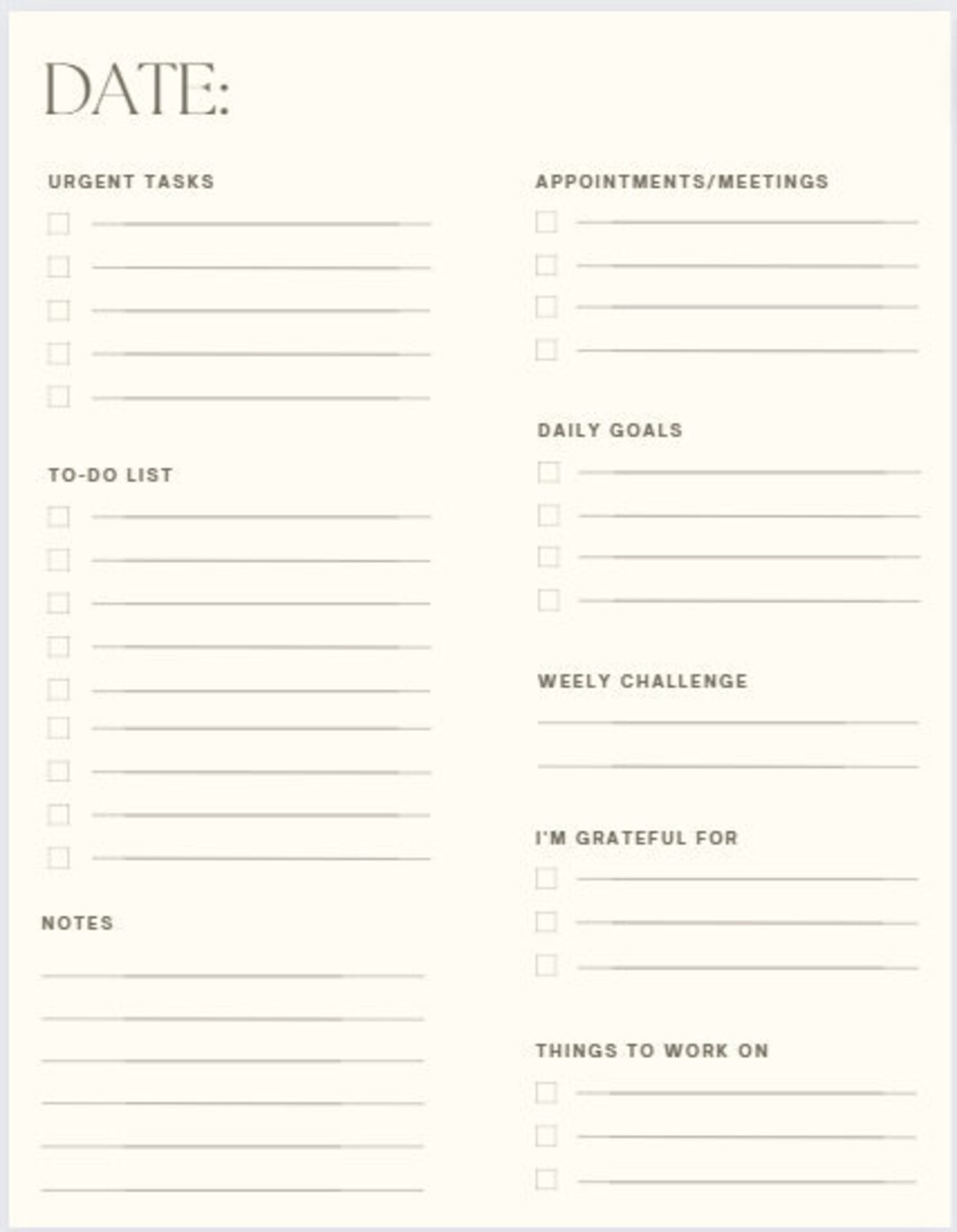 MINIMALIST PRINTABLE Daily Productivity Planner - Etsy