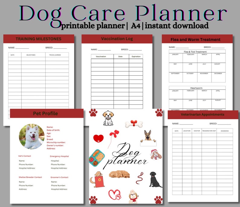 Dog Care Planner Printable, Dog Training, Dog Walking, Dog Tracker, Dog ...
