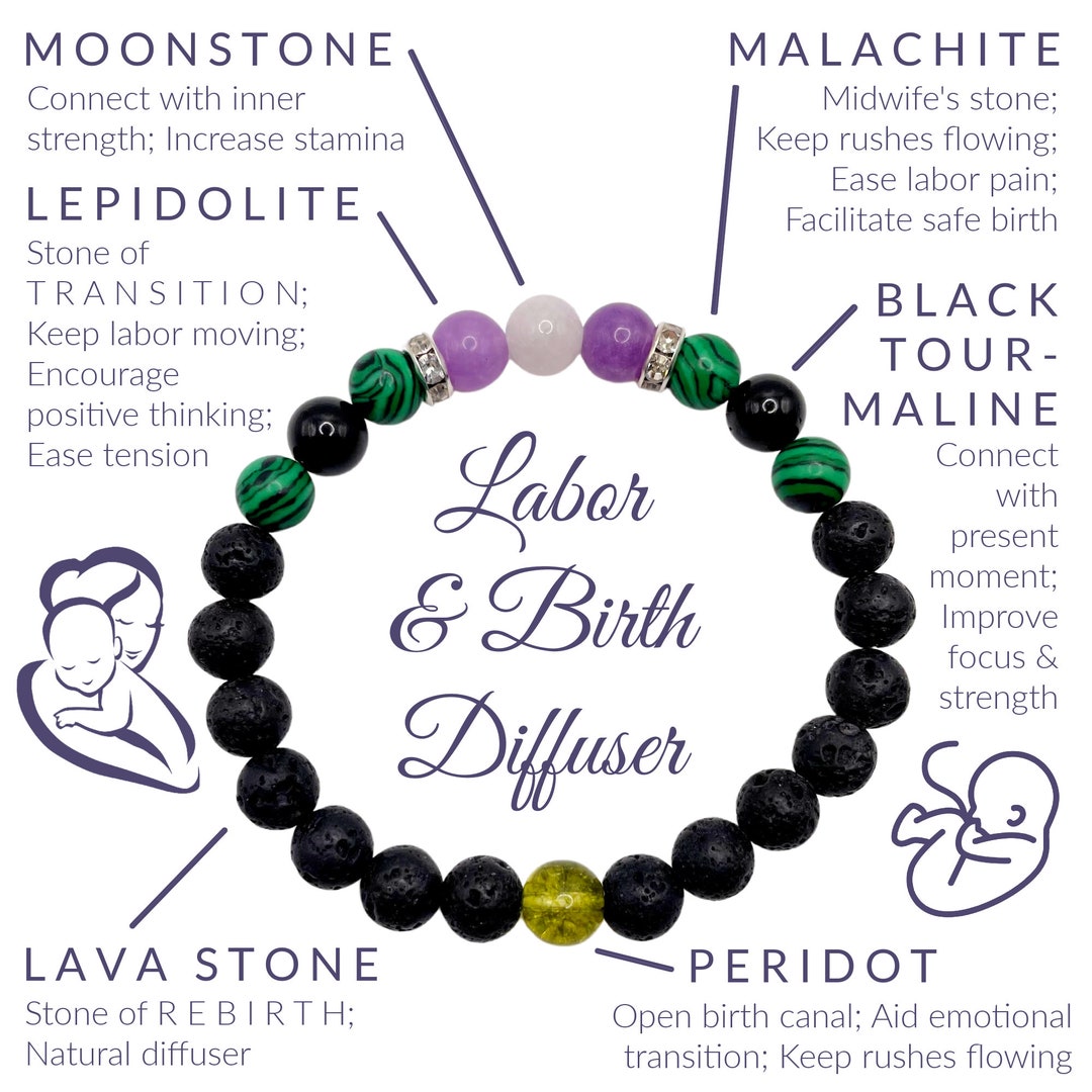 Smooth Labor & Safe Birth Bracelet | Lava Stone Diffuser | Malachite, Peridot, Moonstone ...