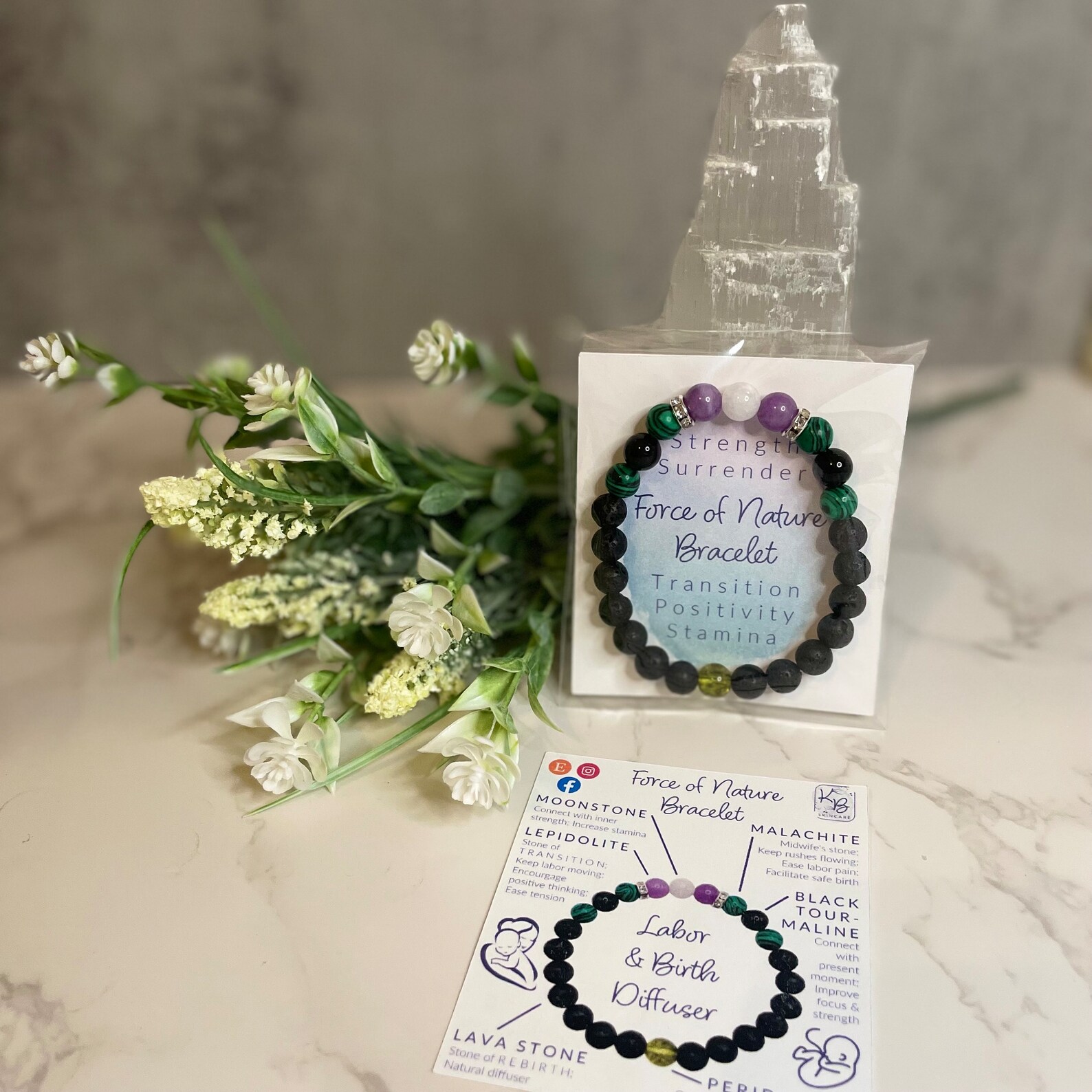 Smooth Labor & Safe Birth Bracelet Lava Stone Diffuser Malachite ...