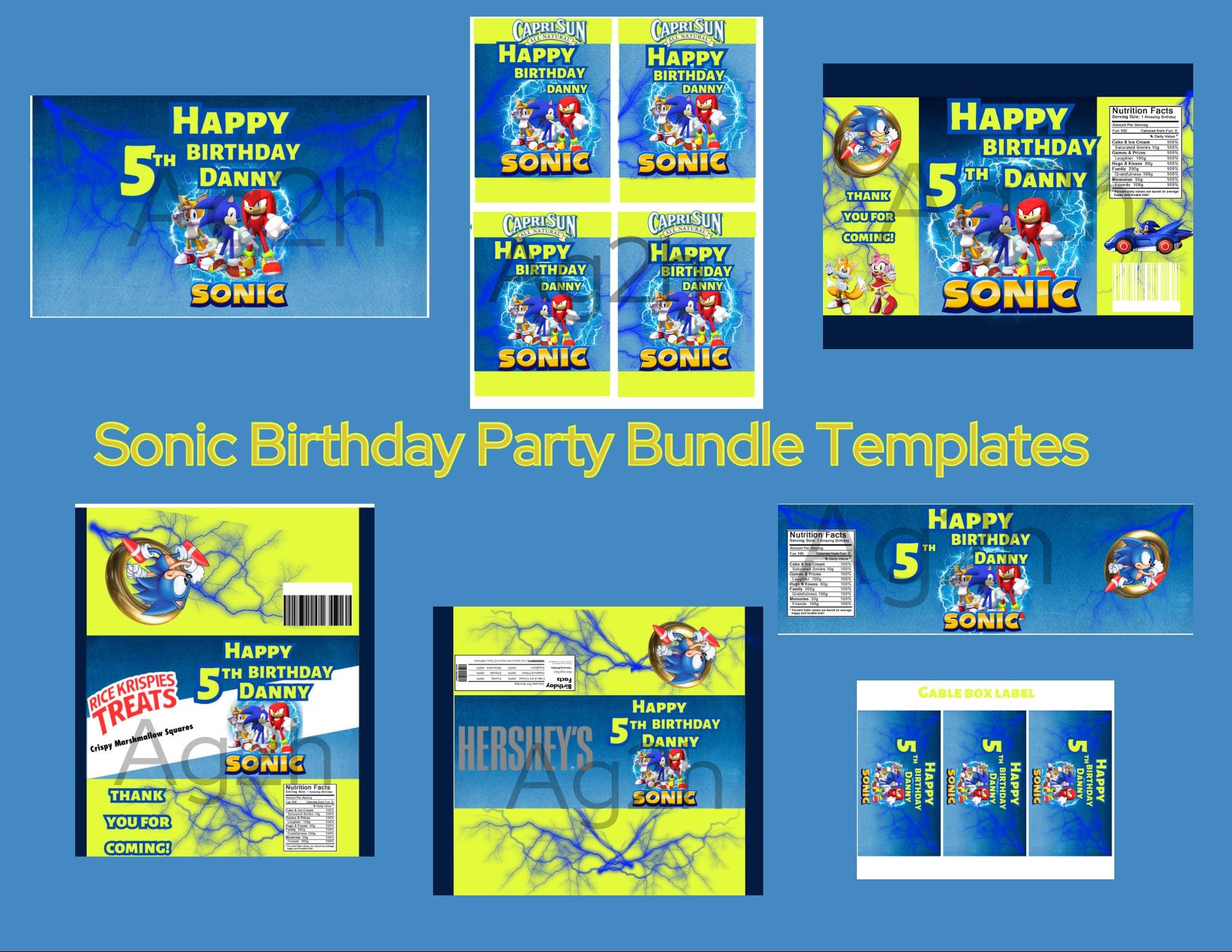Sonic Birthday Party Favor Bundle Template Diy Edit in Canva Chip Bag ...
