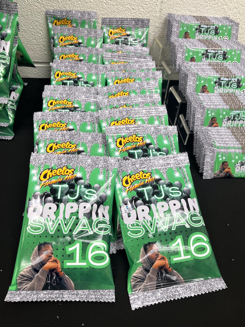 Ready to Use Personalized Custom Party Favor Chip Bags Cans Rice Treats ...