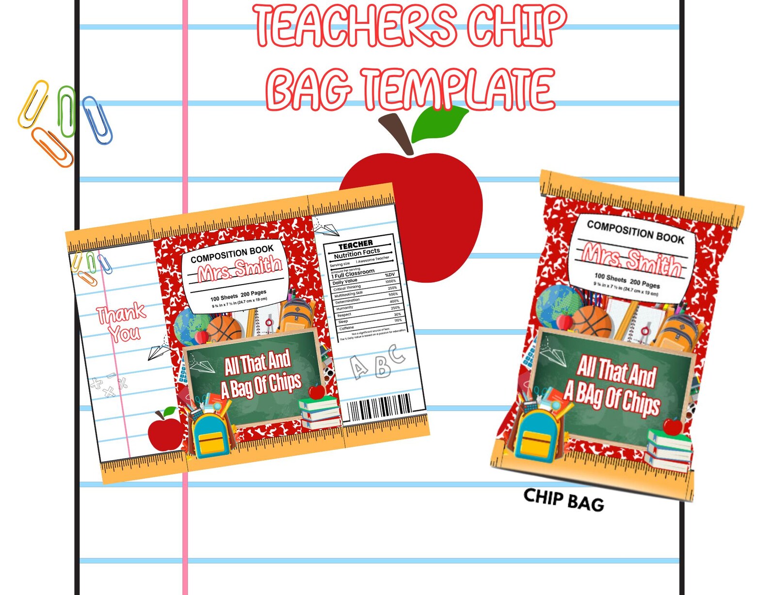 Teachers Educators Party Favor Chip Bag Template - Etsy